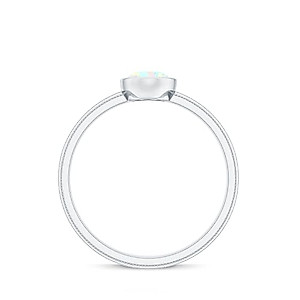 Certified Natural Opal 6X8mm Oval Engagement Ring, AAA Quality, Ethiopian Opal Solitaire Ring - With Jewelry Box, 14K White Gold, Size:US 6.50