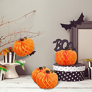 JOVITEC 10 Pack 10.2 Inch Paper Pumpkin Honeycomb Centerpieces 3D Tissue Pumpkins Paper Hanging Decoration Halloween Thanksgiving Day Party Birthday Wedding Home Party Supplies