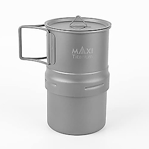 Maxi Coffee Maker, Titanium Moka Pot, 5oz each brew, backpacking friendly
