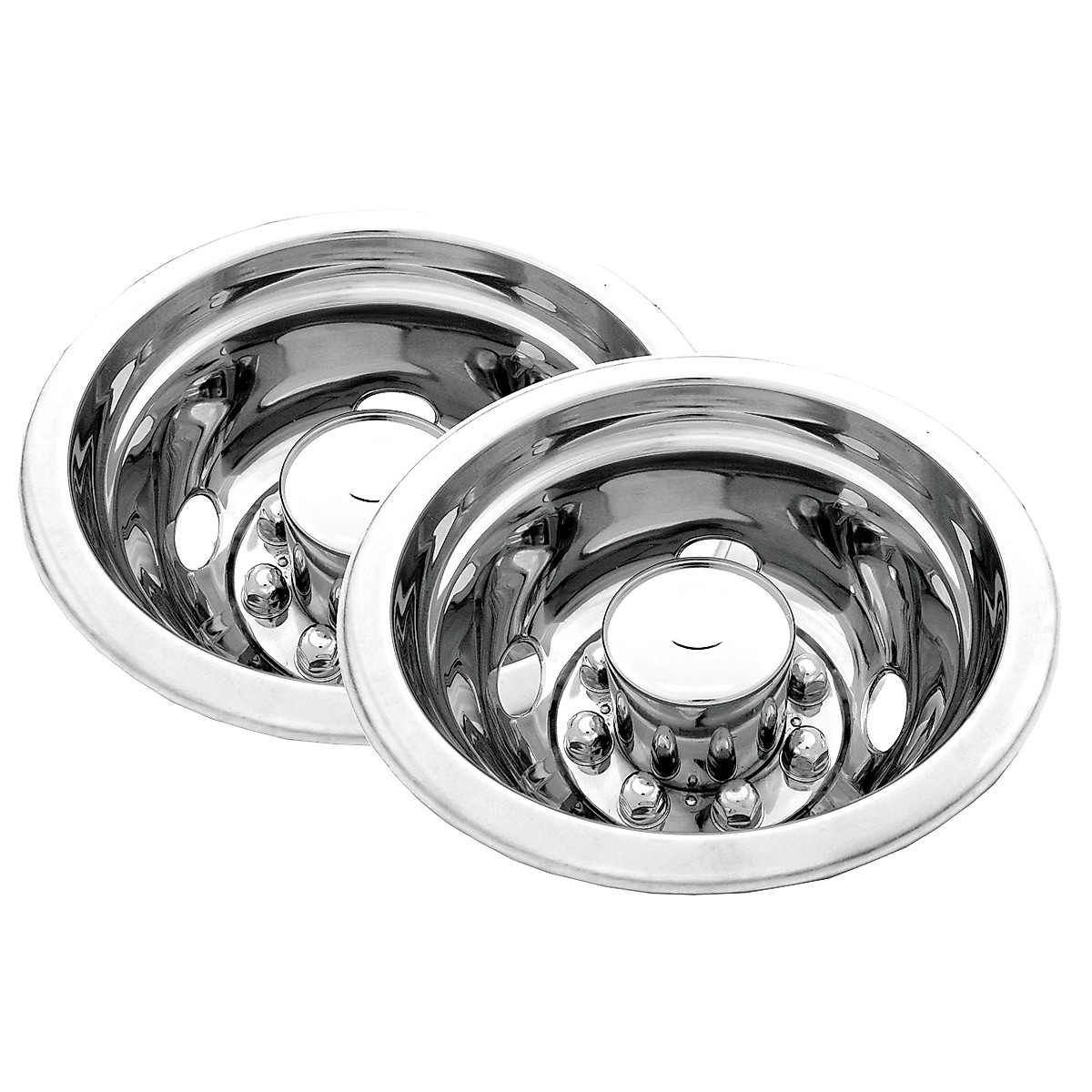 Kaper II SS-1604-EZNU Polished Stainless Steel Universal Truck Wheel Simulator Set for Chevrolet/Ford/Dodge (16" x 6" 6.5" Bolt Circle 8 Lug 4 Hand Hole, Pop Off for 4 Wheels Drive Hubs)
