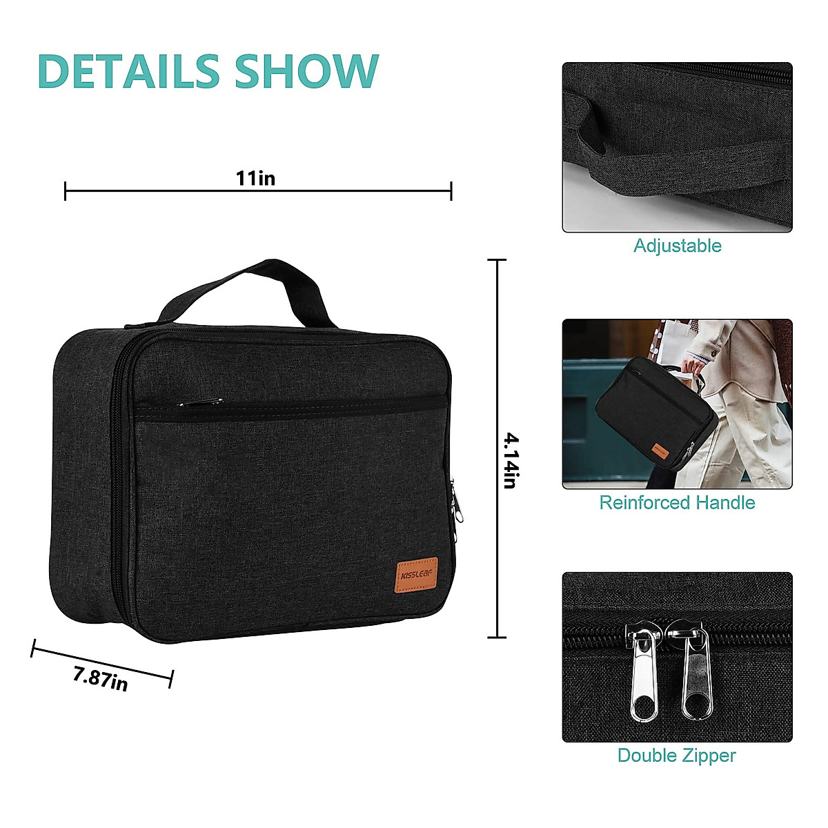 kissleaf Insulated Lunch Bag, Reusable Freezable Lunch Box for Men Women, Leakproof Cooler Small Lunch Bag with Adjustable Shoulder Strap for Adults