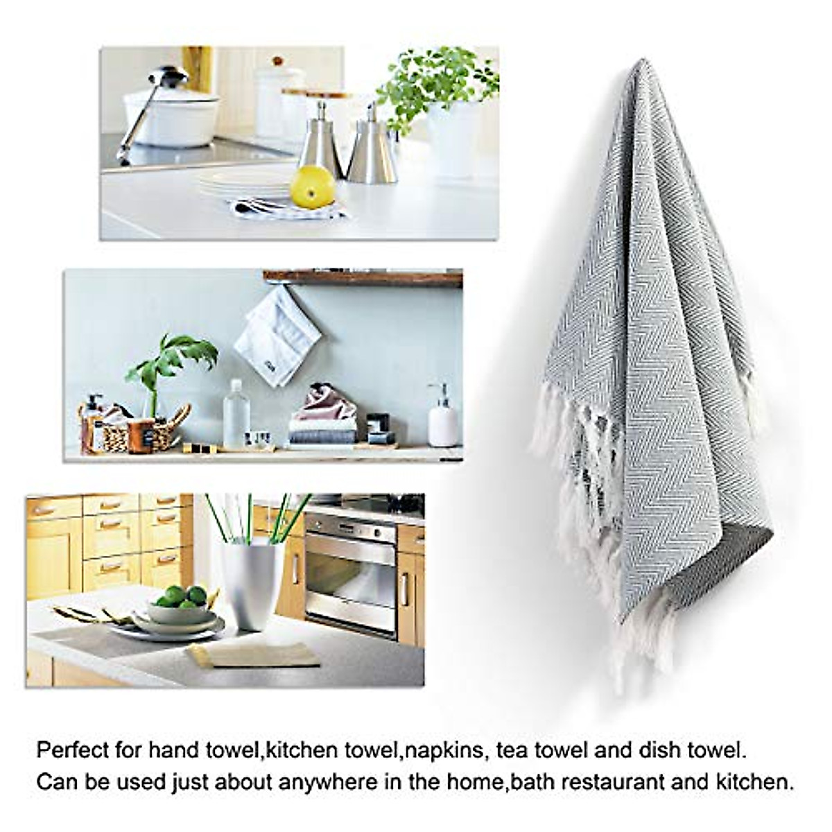 Mia'sDream Tassels Cotton Hand Face Head Guest Gym Towel Set Washcloth Kitchen Tea Towel Dish Cloth Set 3 Pack 16inch X 24inch (Grey)