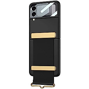 EAXER for Samsung Galaxy Z Flip 4 5G Case, Luxury Slim Hard PC Folding Case Cover Waistband Premium Hard PC Case with Strap Clips All-Round Shockproof Protective Case Cover (Black)