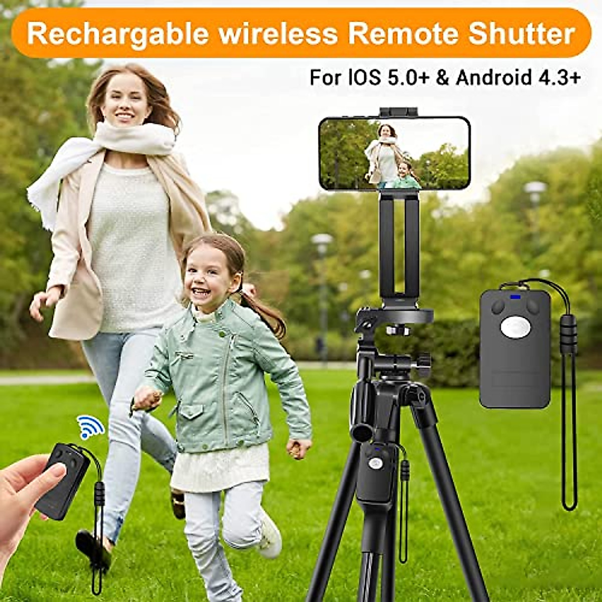 63" Tripod Stand for 4"-13" Phone & Tablet, Camera Tripod Stand with Rechargeable Remote & Bag, Aluminum Professional Tripod 2 in 1 Mount & 1/4" Screw Tripods for iPhone, iPad, Camera, Projector