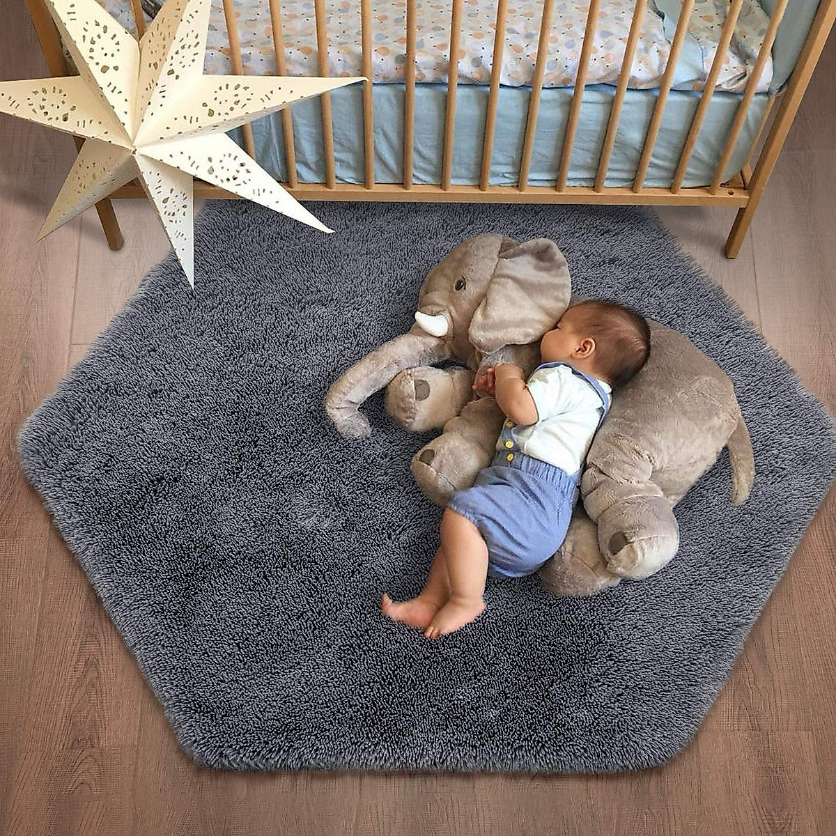 junovo Ultra Soft Rug for Nursery Children Room Baby Room Home Decor Dormitory Hexagon Carpet for Playhouse Princess Tent Kids Play Castle, Diameter 4.6 ft, Grey