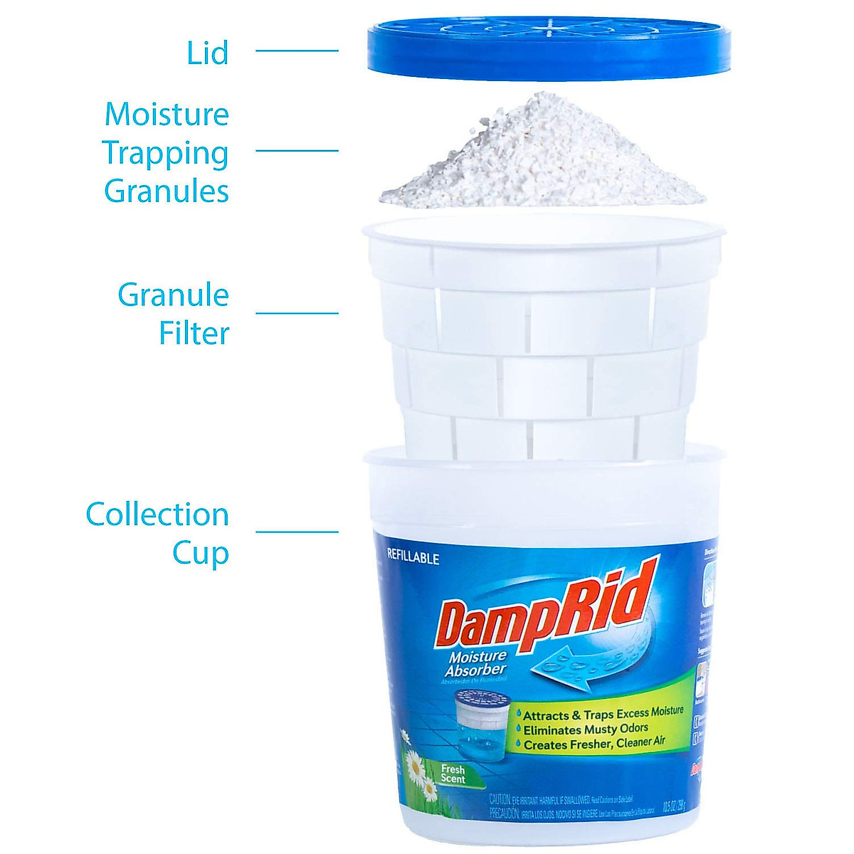DampRid Fresh Scent Refillable Moisture Absorber - 10.5oz cup – Traps Moisture for Fresher, Cleaner Air