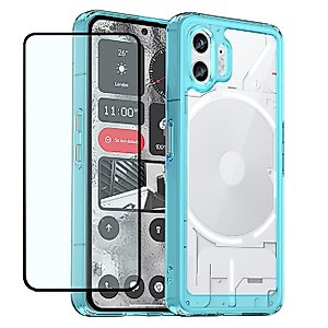 DFTCVBN Phone Case for Nothing Phone 2 Case, Nothing 2 Two A065 Case with HD Screen Protector, Soft Bumper with Clear Crystal PC Hard Back Shockproof Cover Cases for Nothing Phone 2 Clear Blue