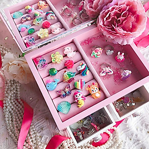 Elesa Miracle Little Girl Jewel Rings in Gift Box, Girl Pretend Play and Dress Up Rings, Adjustable, Birthday Gifts for Girls Toddlers Kids, 36pcs