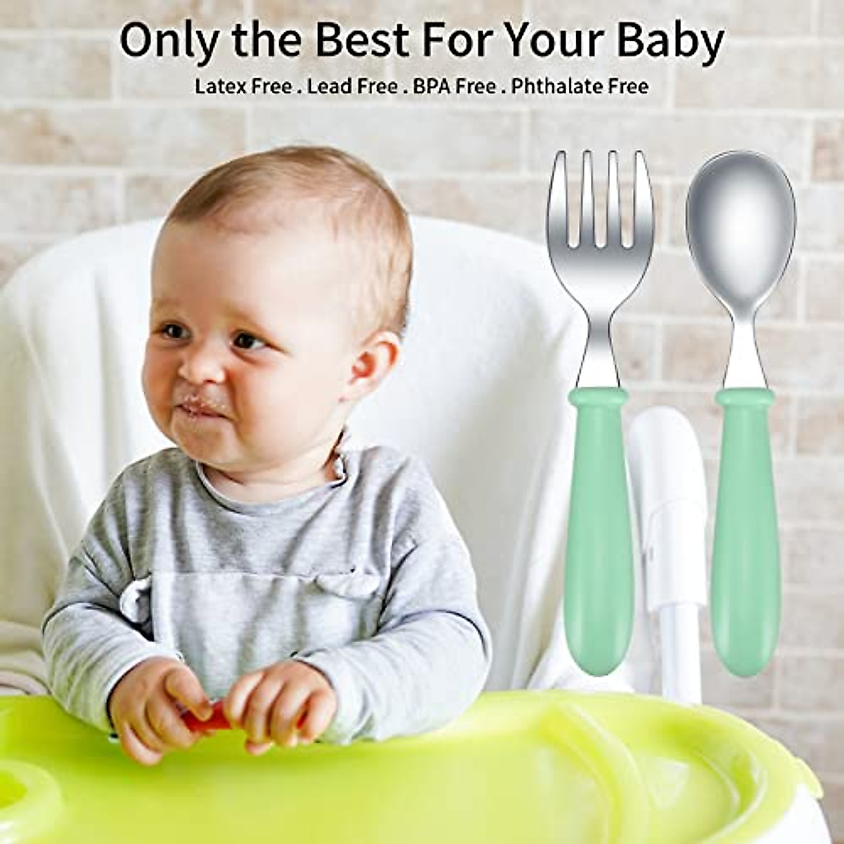 6 Pcs Toddler Utensils Set, Baby Silverware Set, Stainless Steel Toddler Forks and Spoons, Children Baby Spoons and Forks Cutlery Set with Round Handle, Dishwasher Safe