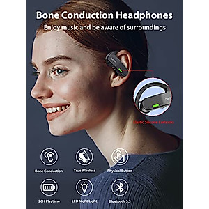 DACOM Bone Conduction Headphones Half in-Ear True Wireless Bluetooth Earbuds with Earhooks 26 Hrs Playtime with Charging Case Open Ear Sport Earphones with Mic Headset for Running Workout Black