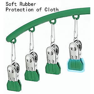 YIKANGHENG Clothes Hanger with Clips, Stainless Steel Green Organzer Hanger With 6 Clips, Used for Hanging Socks, Small Clothes, Hats, Towels and Gloves (6 Clips, Green)