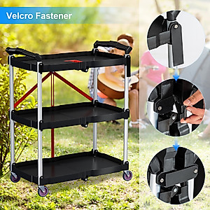 LoJok 3-Tier Collapsible Cart with Wheels, Multifunction Folding Utility Cart, 240LBS Load Capacity, for Garage, Office, Storehouse, Kitchen