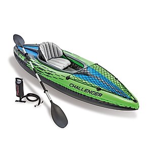 INTEX 68305EP Challenger K1 Inflatable Kayak Set: Includes Deluxe 86in Kayak Paddles and High-Output Pump – Adjustable Seat with Backrest – Removable Skeg – 1-Person – 220lb Weight Capacity
