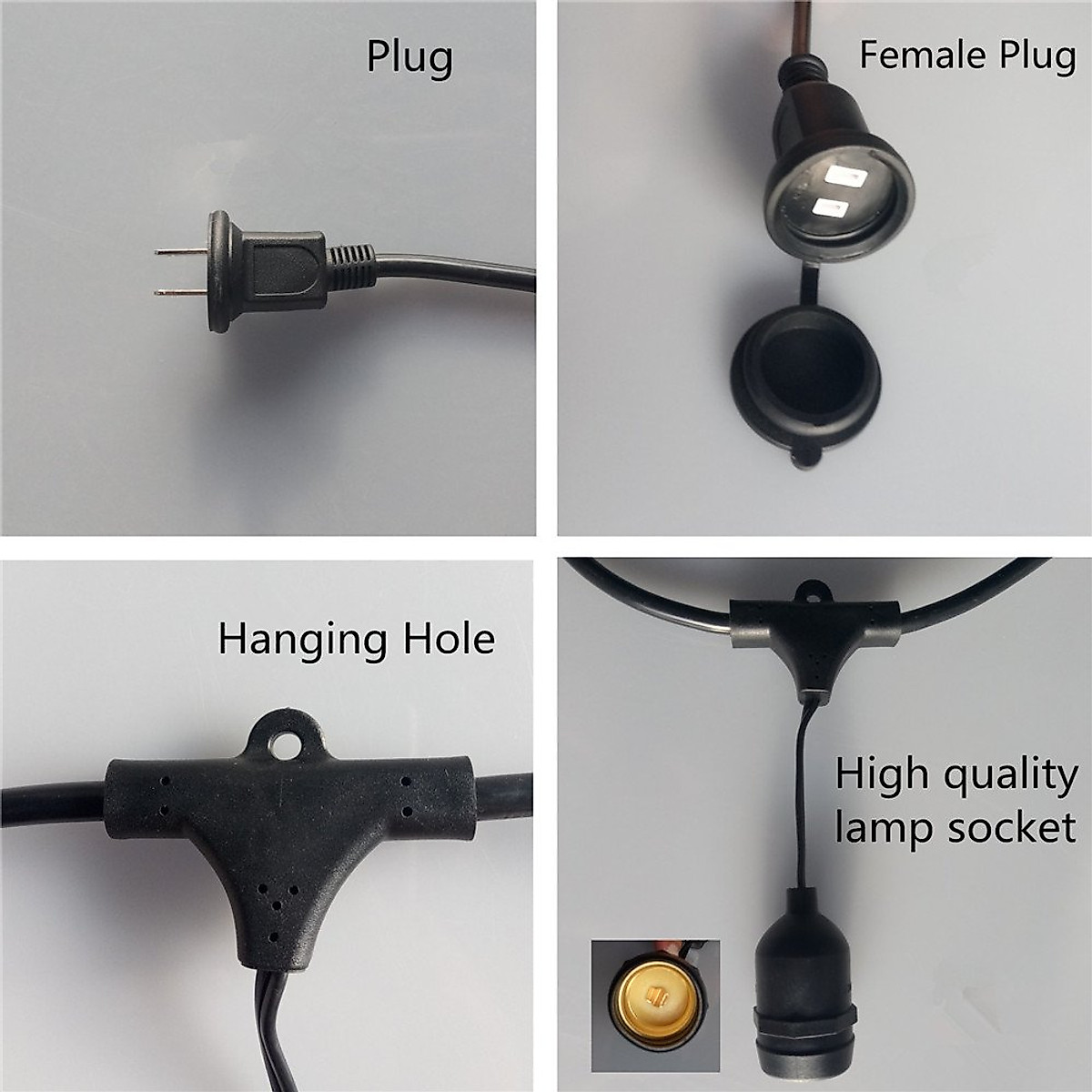 Hudson Lighting Outdoor String Lights - LED - for Patio, Garden, Deck, Backyard, Gazebo - 48 Feet - S14 – 15 Hanging Sockets - E26 Base - 2 Watt