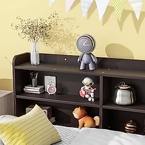 CABSETT Twin Size Daybed with Storage Drawers and Side Bookcase, Solid Wood Platform Bed Frame, Twin Sofa Bed for Bedroom Living Room, Espresso