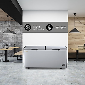 20 Cu Ft Chest Freezer - Large Commerical Deep Freezer with Removable Baskets - Top Open Door Compact Freezer w/Adjustable Temperature Quiet Energy Saving for Families Office and Garage - Silver