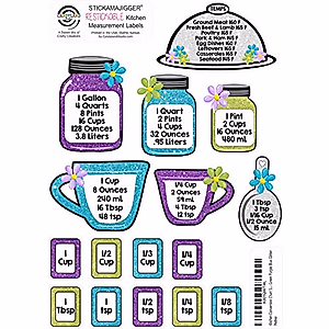 Kitchen Conversion Chart Stickers - Restickable, Reusable, Decals - Green Purple Blue Glitter Print