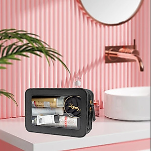 FFpaw Clear Makeup Bag Organizer, TSA Approved Portable Travel Toiletry Bag Clear Cosmetic Bag Case Small Make Up Bag Mini Makeup Pouch for Purse Car Essentials for Women Men (Black)