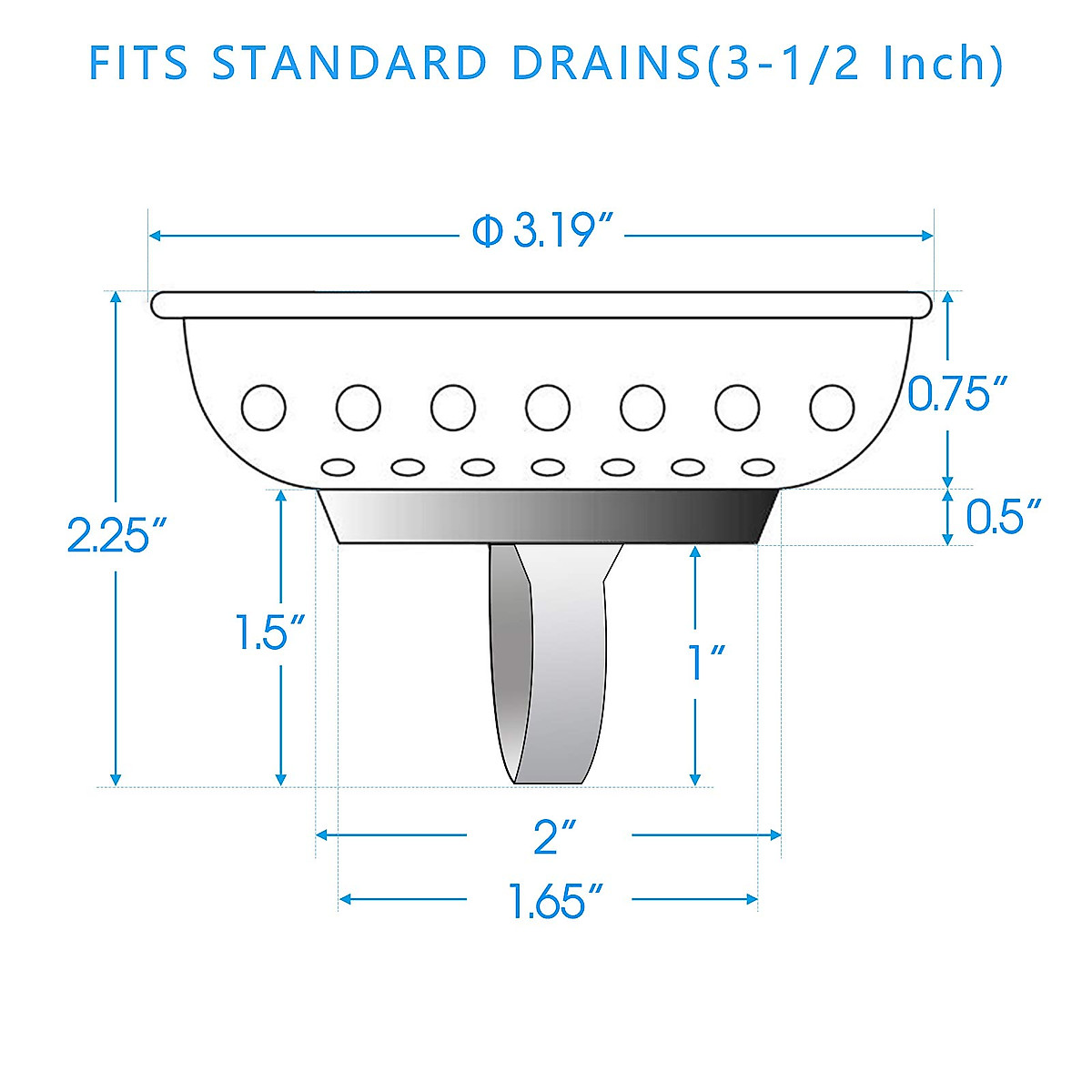 AFANTY 2PCS Kitchen Sink Strainer Stopper 2 in 1, Spring Clip Plunger, Replacement for Standard Drains(3-1/2 Inch), Chrome Plated Stainless Steel Body with Rubber Stopper