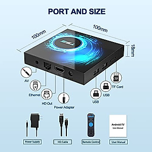 Android TV Box 10.0, Smart TV Box Android 2GB 16GB H616 Quad-Core 64bit CPU Support 2.4G +5G Dual WiFi Ethernet 100M BT 4.0 4K 6K Ultra HD Output H.265 Decoding Android Box