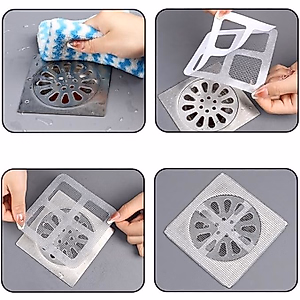Disposable Square Shower Drain Cover Hair Catcher 20PCS Pack 4" X 4" Mesh Stickers, Kitchen Bathroom Shower Bathtub for Human and pet Hair (20 PCS)