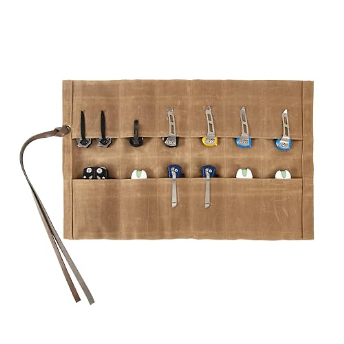 Knife Display Bag with 12 Slots Pocket Knives,Folding Knife Holder Organizer,Knives Roll Collection Protector Bag,Tactical Outdoor for EDC Mini Knife Bags (Khaki)