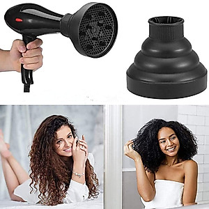 Hair Diffuser Attachment for Hair Dryer Travel Collapsible Portable Diffuser for Curly Hair Women .Airflow Attachment for Salon or Home Use with Nozzle 1.65-1.9In (Black)