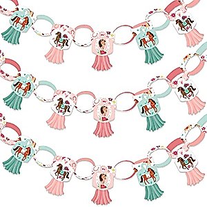Big Dot of Happiness Run Wild Horses - 90 Chain Links and 30 Paper Tassels Decoration Kit - Pony Birthday Party Paper Chains Garland - 21 feet