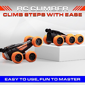 Force1 Atomic X Remote Control Car for Kids - 6 Wheeled RC Stunt Car Toy LED Double Sided 360 Flips Rotating RC Crawler Wheels, 2.4 GHZ Remote Control Indoor Outdoor Toy for Boys/Girls (Orange/Black)