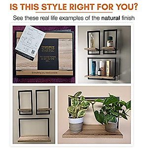 LEVITATE Floating Shelves - Plant Shelf Modular - Rustic Mid-Century Modern, Wood and Metal Wall Shelves - Scandinavian Small Framed Wall Shelf Set - Kitchen, Bathroom, Bedroom (Set of 3, Natural)