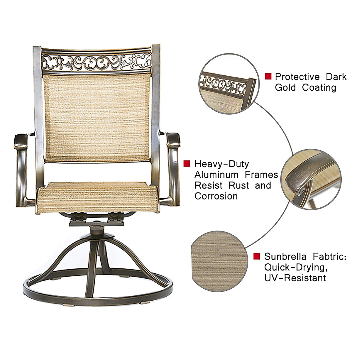 DALI 3 Piece Bistro Set, Handmade Contemporary Round Table Swivel Rocker Chairs Garden Backyard Outdoor Patio Furniture