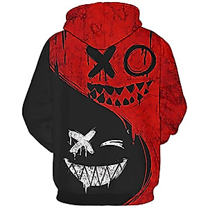 Chaos World Men's Novelty Hoodie Long Sleeves 3D Funny Graphic Print Sweatshirt Pullover(X-Large,Black Red)