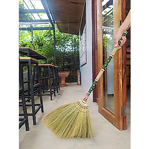 Thai Vintage Retro Grass Broom Stick,Asian Straw Broom for Wedding Jumping,Witch Broom,House Broom,Long Broom with Solid Wood Handle Primitive Sweeping Dirt Dust Garbage