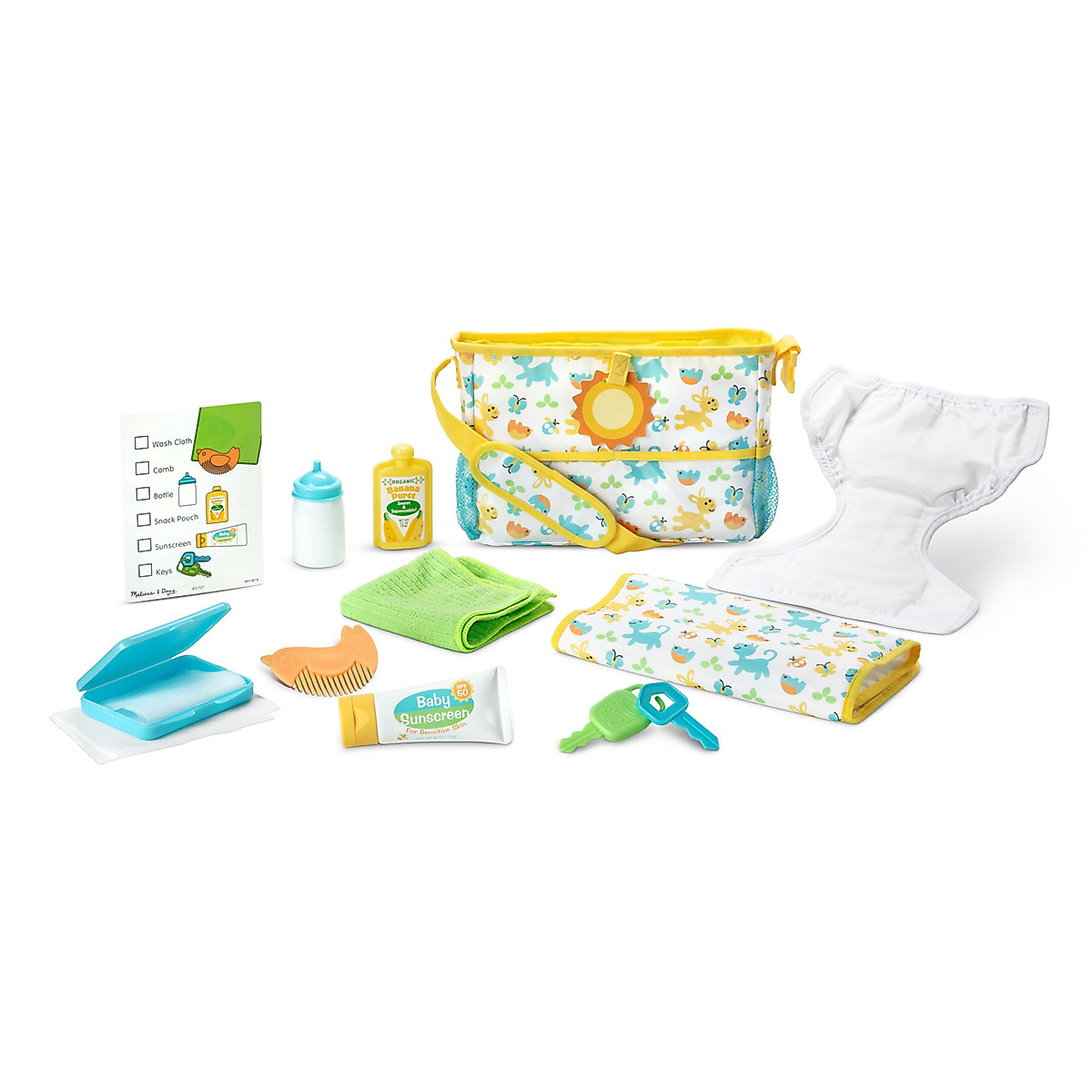 Melissa & Doug Mine to Love Travel Time Play Set for Dolls with Diaper Bag, Bottle, Sunscreen, More (17 pcs) - Baby Doll Accessories, For Kids Ages 3+