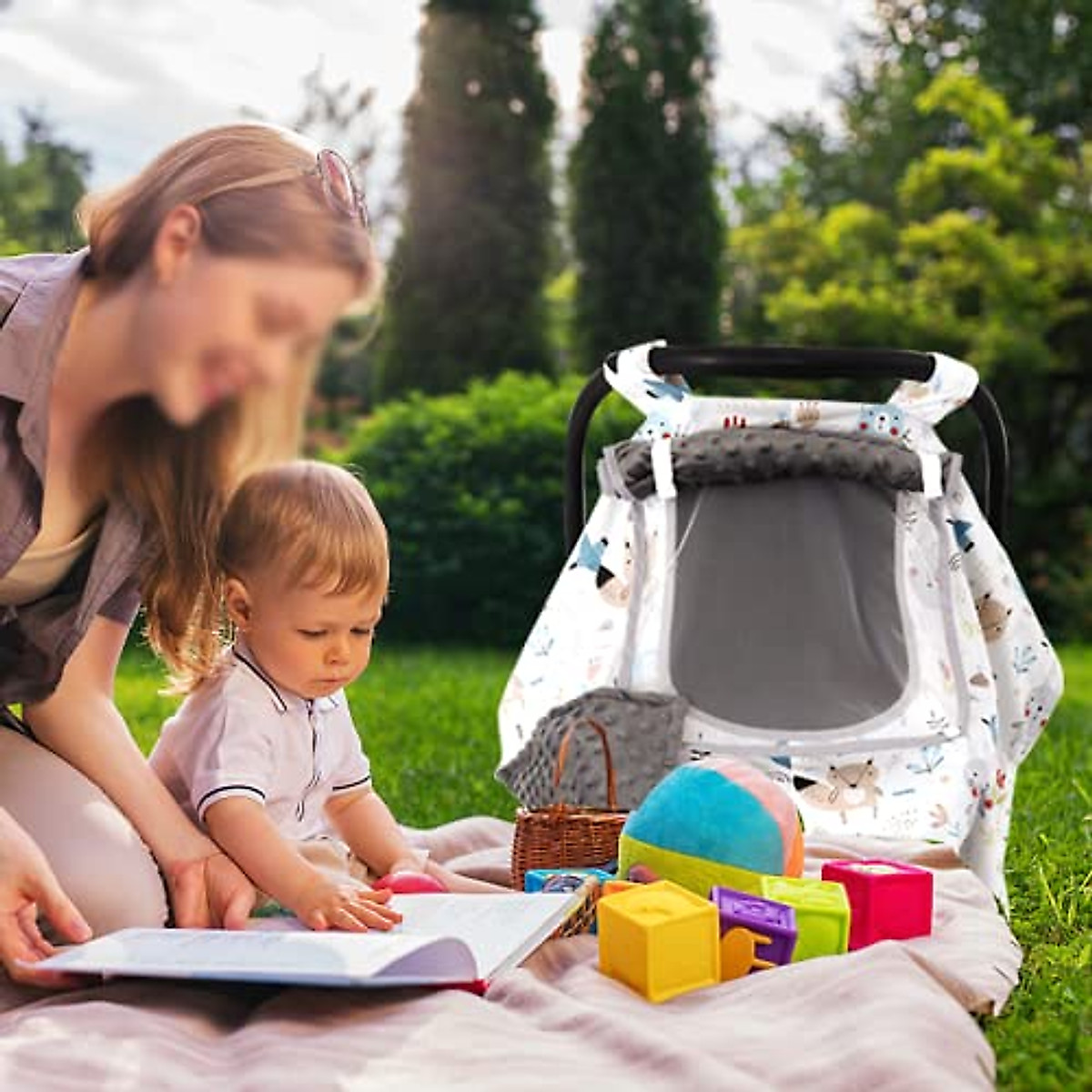 SJEhome Carseat Covers for Babies,Car Seat Warm Windproof Cotton and Fleece Canopy for Newborn Infant Boy Girl Carrier,2 Layers Windows Baby Carrier Cover,Grey Minky