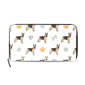 Wallet Long Clutch German Shepherd Dog Zipper Purse PU Leather Card Holder Organizer