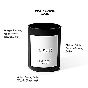 FLAMME Candle Co. Fleur | Peony & Blush Suede Scent | 10 oz | 60 Hour Burn Time | Luxury Candle with Colored Wax | All Natural Soy