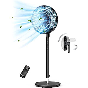 Paris Rhône Fans for Home Bedroom, Quiet Pedestal Floor Fan with Remote, Turbo&12 Speed Levels, 120° Oscillating, DC Motor Fan with 7 Blades, 8H Timer, Sleep Mode, Adjustable Height up to 46.8"