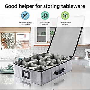 China Dinnerware Storage Organizer Set with Cup and Mug Storage, Stackable Coffee Cup Storage Organizer for a Set of 12, Hard Shell and Stackable Fully-Padded Inside with Sturdy Construction