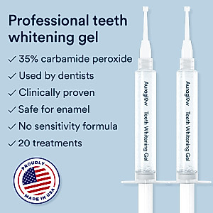 Auraglow Teeth Whitening Kit, LED Accelerator Light, 35% Carbamide Peroxide Teeth Whitening Gel, 20+ Whitening Treatments, 5mL Whitening Gel Syringes, Whiten Teeth Faster