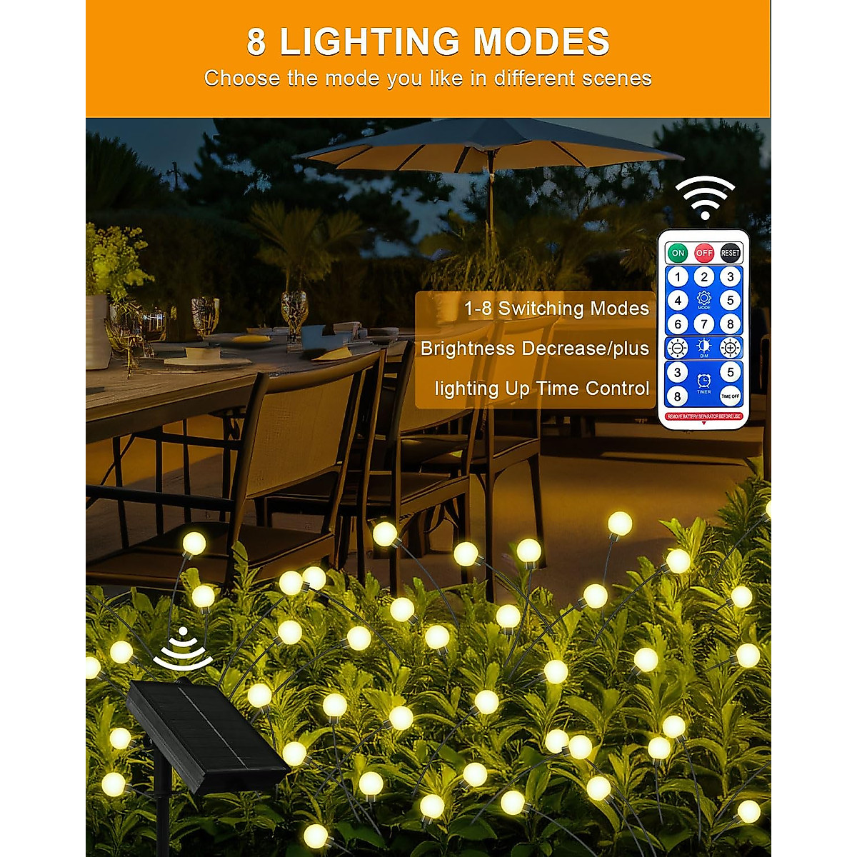 AURPUKAR Solar Garden Firefly Lights - 4 Pack New Upgraded Solar Lights for Outside, 8 Modes Remote Control & Waterproof, Powered Light Outdoor for Yard, Landscape, and Pathway Decorations, Black