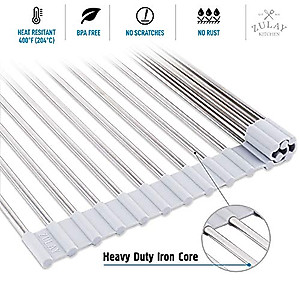 Zulay Kitchen 17.5" Multipurpose Roll Up Dish Drying Rack & Trivet - Heavy Duty, Silicone-Coated Stainless Steel Roll Up Rack, Rolls Out Over Any Sink - Versatile Roll Up Sink Drying Rack