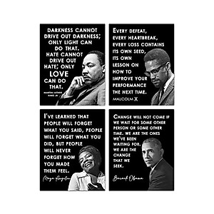 Black Leaders: MLK Jr, Malcolm X, Maya Angelou, Barack Obama: Positive Quotes; Inspirational, Motivational Wall Art Decor Poster for Office, Classroom, Livingroom | Set of 4 Unframed Posters 8x10