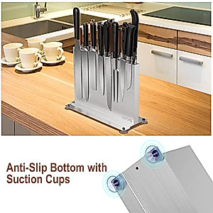 Matoyo Universal Magnetic Knife Block without Knives, Stainless Steel Kitchen Knife Holder with Dual Magnet Storage, Smart Blade Protection Knife Storage (Solid Base)
