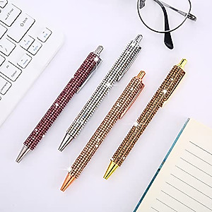 4 Pcs Rhinestone Metal Ballpoint Pens Bling Bling Pens Black Ink Pens Diamond Pen Big Crystal Ballpoint Pens 4 Pcs 1.0mm Pen Refills for Kids Students Teachers Gift (Gold, Silver, Pink and Rose Gold)