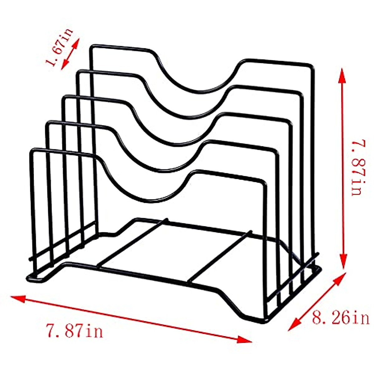 Stainless Iron Cutting Board Holder, Cutting Board Storage Organizer , Pot Lid Rack Organizer Kitchen Cabinet Rack Storage with 4 Sectional (Black)