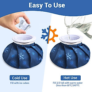 NEWGO Ice Pack for Injury Reusable, Small Ice Bag Refillable Ice Pack for Hot Cold Therapy and Pain Relief, Hot Water Bag, No-Leak Medical Ice Bag (6 Inch)