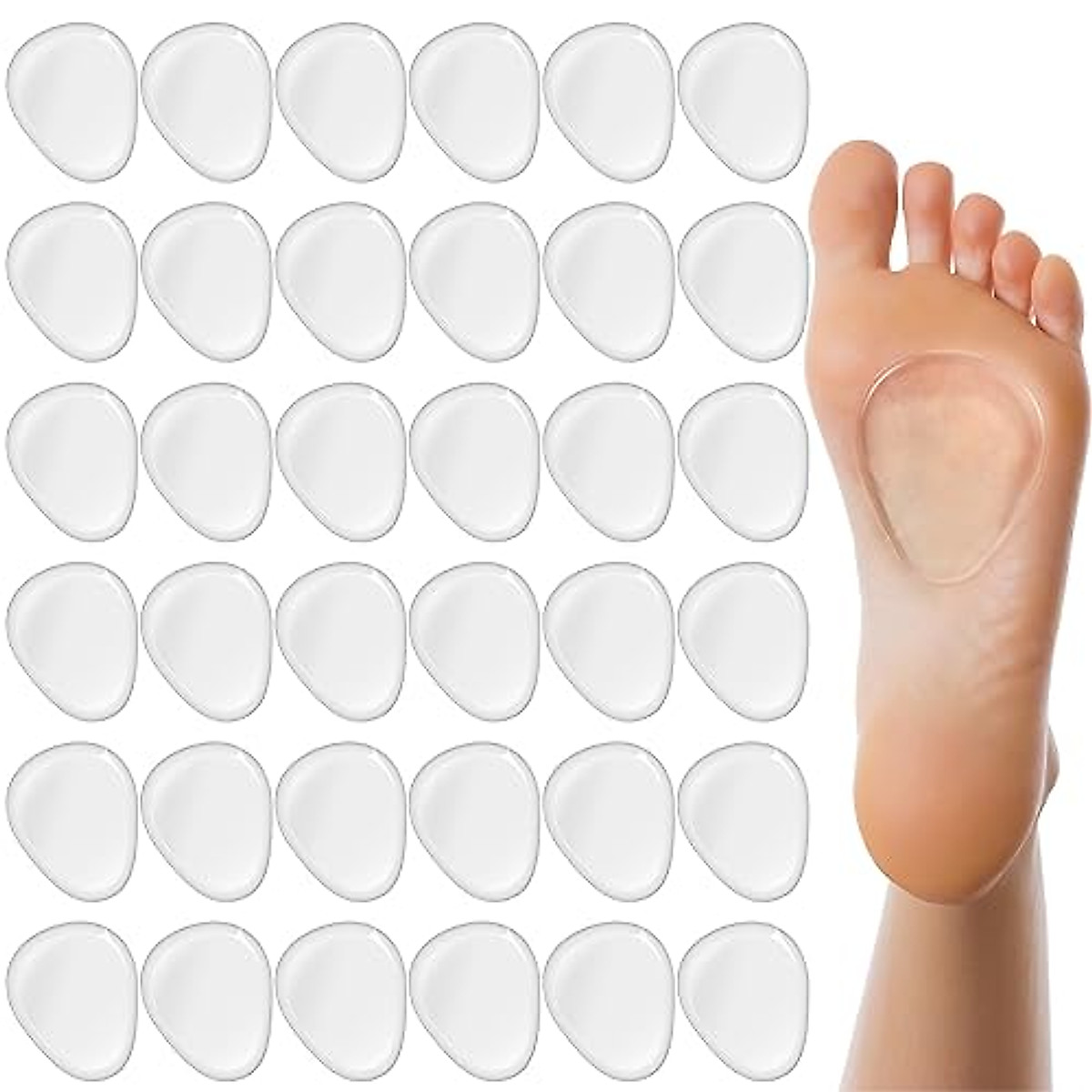 Ramede 36 Pcs Metatarsal Pads Reusable Clear Ball of Foot Cushion Water Drop Shape Foot Gel Pads Adhere to Shoe 4d Design for Forefoot Support Metatarsalgia Neuroma Feet Pain Relief Women Men