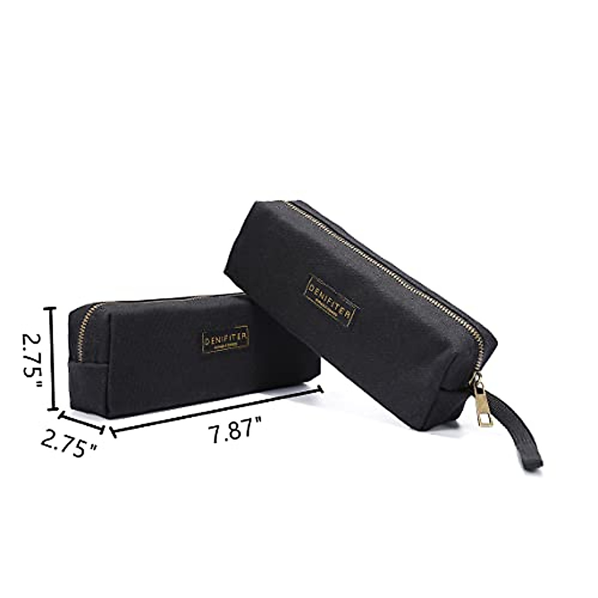 2 Pack Pen Pencil Case With Zipper, Heavy Duty Waxed Canvas Pencil Pouch Student Stationery Bag (Black)