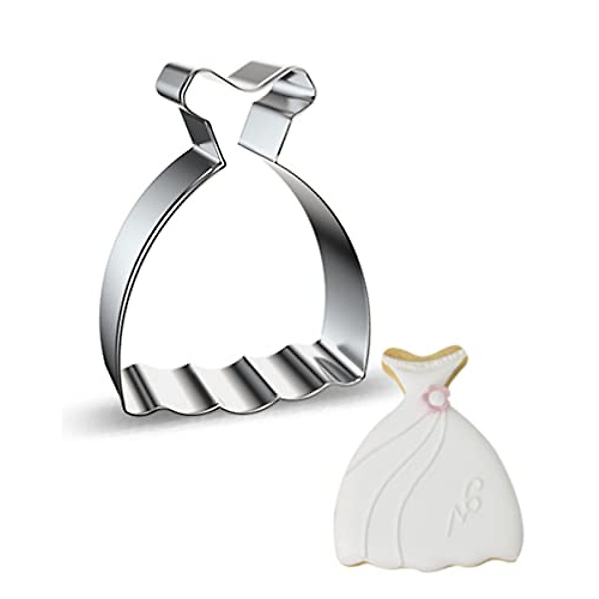 Large Size Dress Shaped Cookie Cutter, Stainless Steel Off-the-shoulder Wedding Dress Princess Dress Cookie Cutter, 4.3 Inches